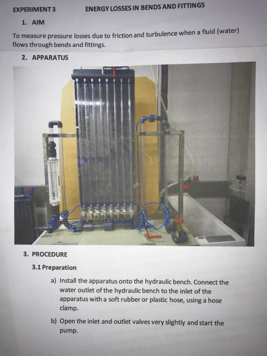 EXPERIMENT 3 ENERGY LOSSES IN BENDS AND FITTINGS 1. | Chegg.com