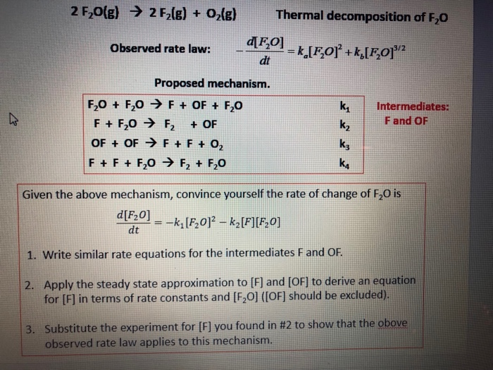 Solved 2 F2O(g) → 2 F2(g) + O2(g) Thermal decomposition of | Chegg.com