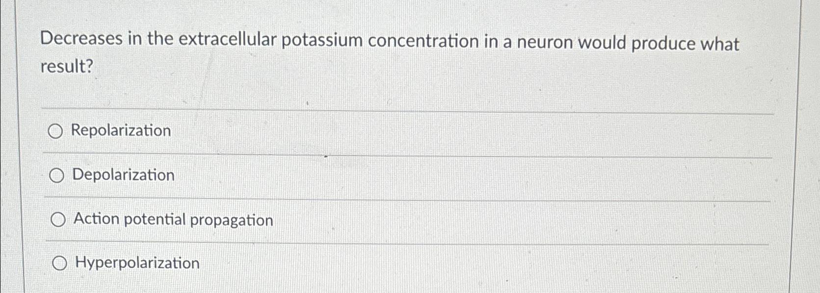 Solved Decreases in the extracellular potassium | Chegg.com