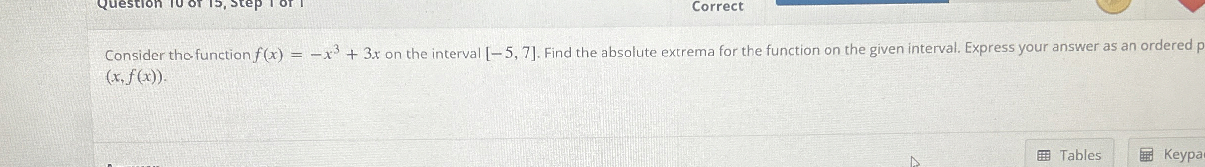Solved CorrectConsider the function f(x)=-x3+3x ﻿on the | Chegg.com
