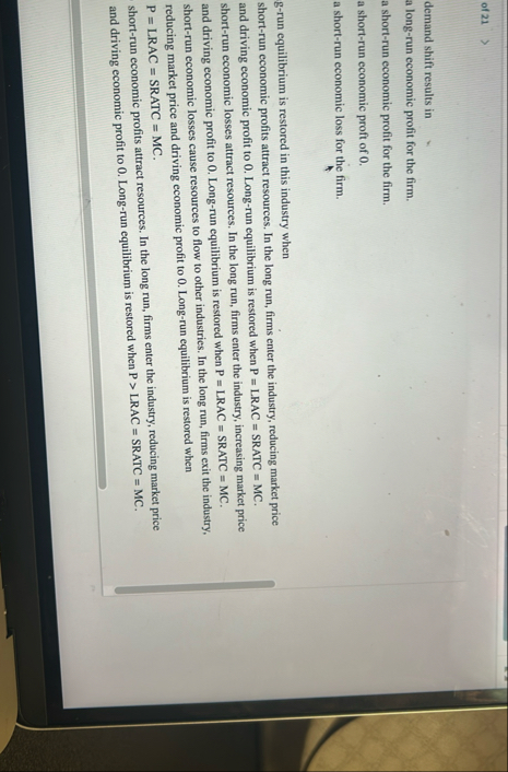 Solved of 21demand shift results ina long-run economic | Chegg.com