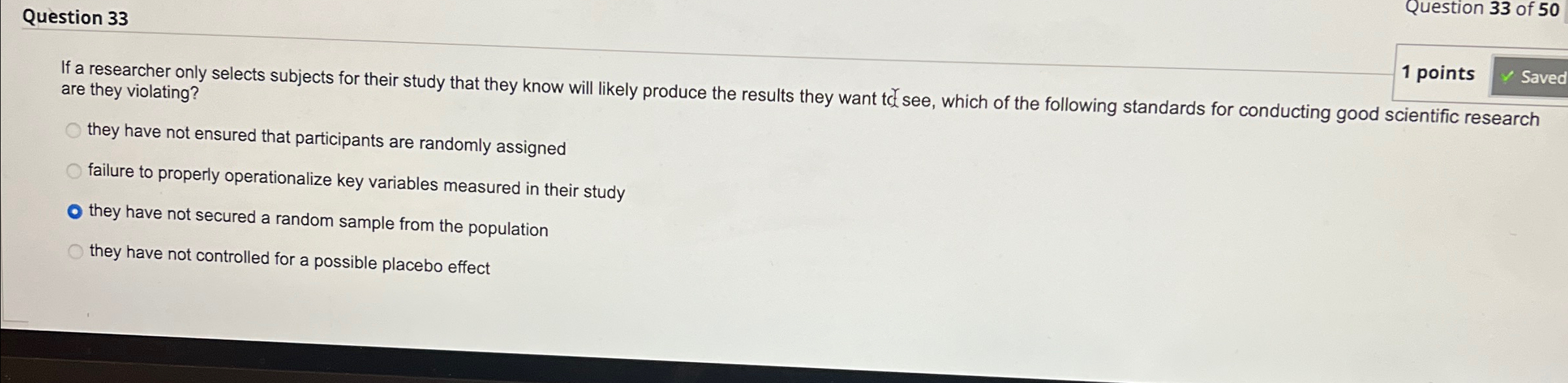 Solved Question 33Question 33 of 501 pointsIf a researcher | Chegg.com Solved Question 33Question 33 of 501 pointsIf a researcher | Chegg.com