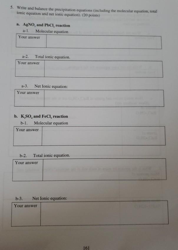 Solved 5. Write and balance the precipitation equations | Chegg.com