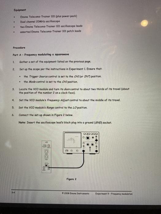Solved Equipment . Emona Telecom - Trainer 101 (plus | Chegg.com
