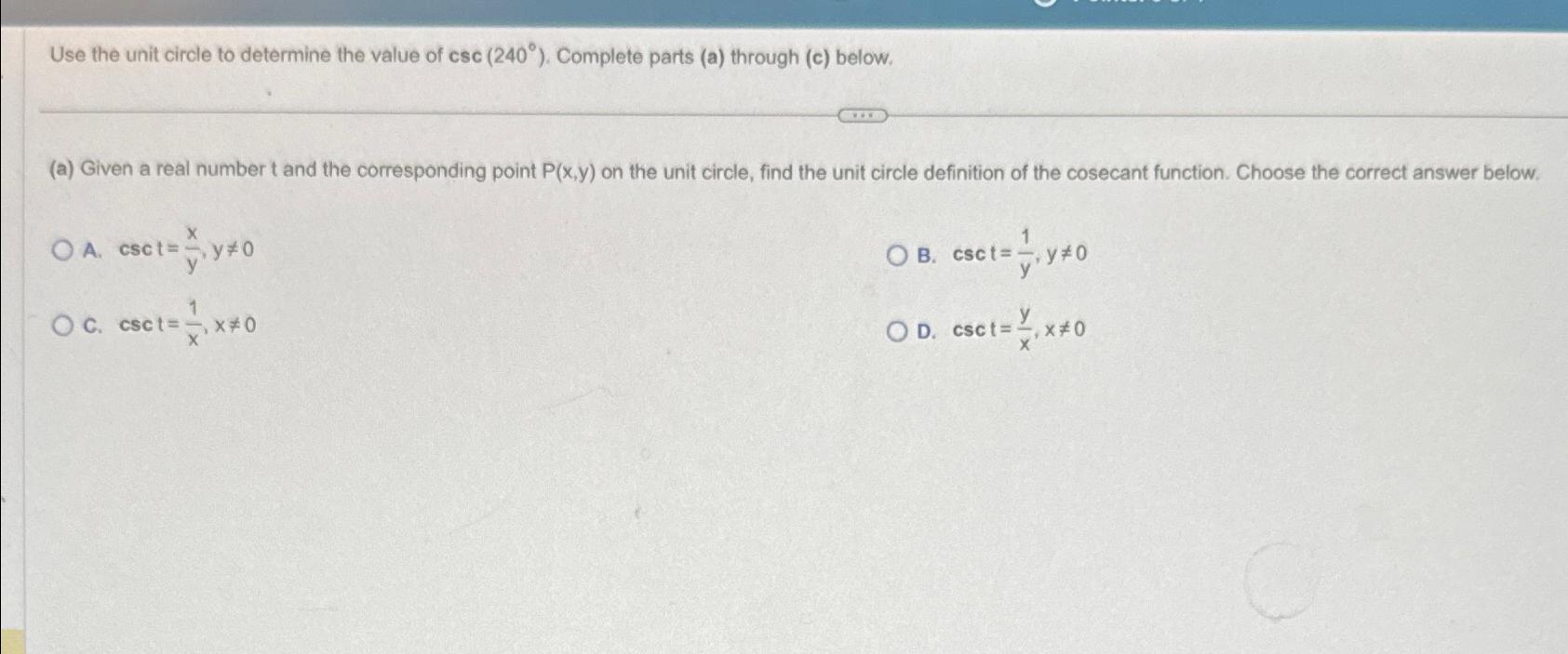 Solved Use the unit circle to determine the value of | Chegg.com