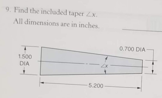 Solved 9. Find the included taper Zx. All dimensions are in | Chegg.com