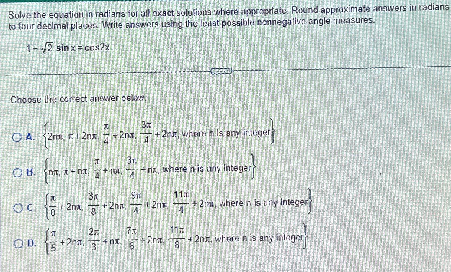 Solved Solve the equation in radians for all exact solutions | Chegg.com