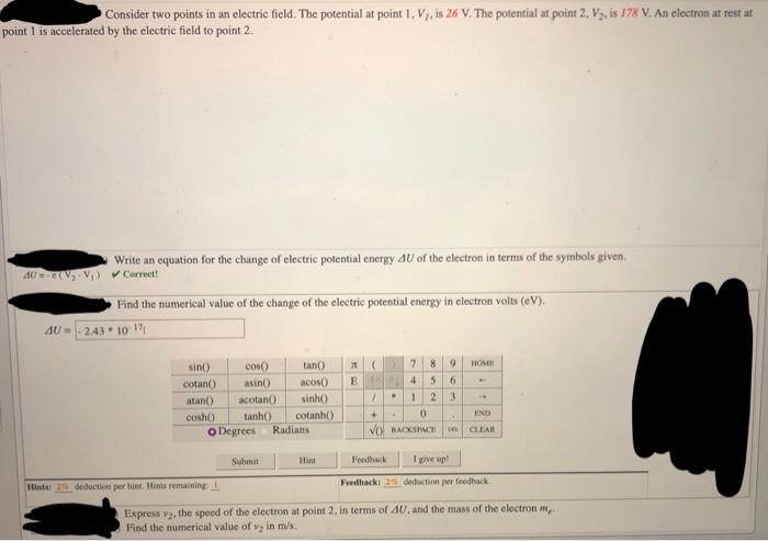 Solved Consider two points in an electric field. The | Chegg.com