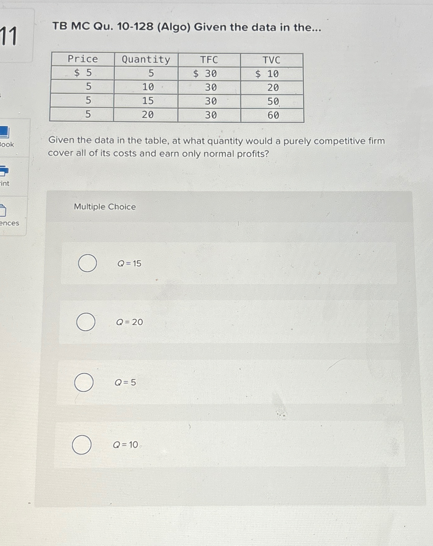 Solved TB MC Qu. 10-128 (Algo) ﻿Given the data in | Chegg.com
