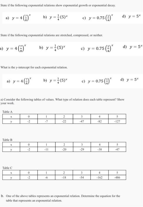 Solved State if the following exponential relations show | Chegg.com