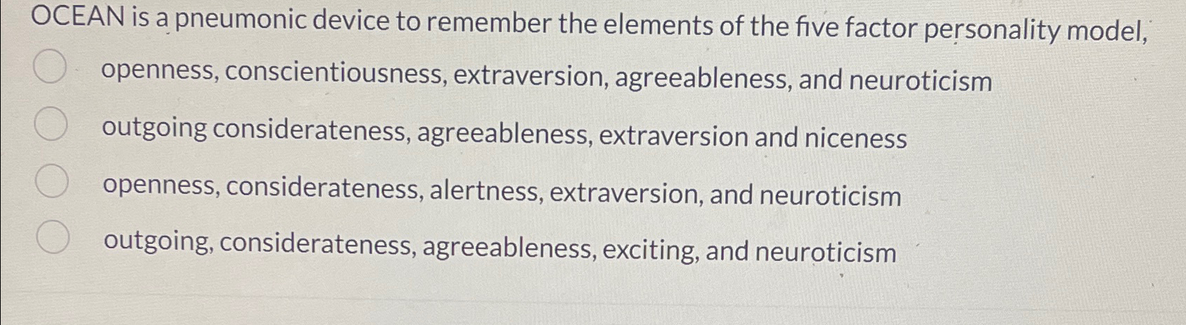 Solved OCEAN is a pneumonic device to remember the elements | Chegg.com