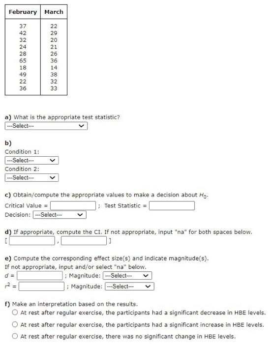 Solved a) What is the appropriate test statistic? b) | Chegg.com