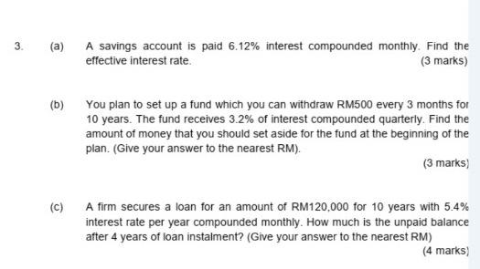 Solved 3 a A Savings Account Is Paid 6 12 Chegg