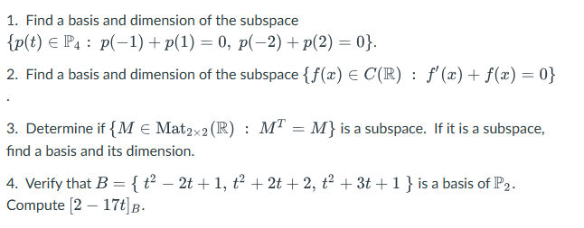 Solved Find a basis and dimension of the | Chegg.com