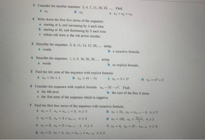 Solved 4 Cousider the number sequence 2,4,7,11,16,22,….. | Chegg.com