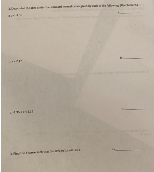 Solved 2. Determine the area under the standard normal curve | Chegg.com