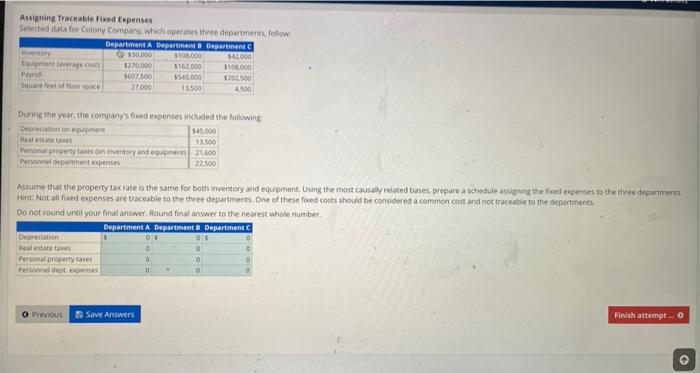Solved Assigning Traceable Fixed Expenses Selected data for | Chegg.com