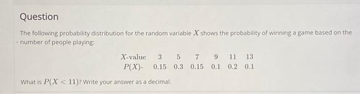 Solved Question The following probability distribution for | Chegg.com