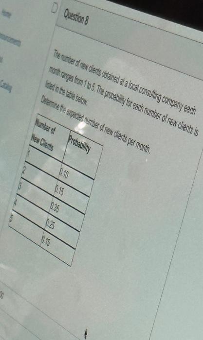 Solved 0 Gos D Question 8 The number of new clients obtained | Chegg.com