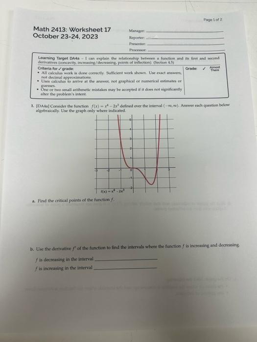 Solved Math 2413: Worksheet 17 Manager: October 23-24, 2023 | Chegg.com
