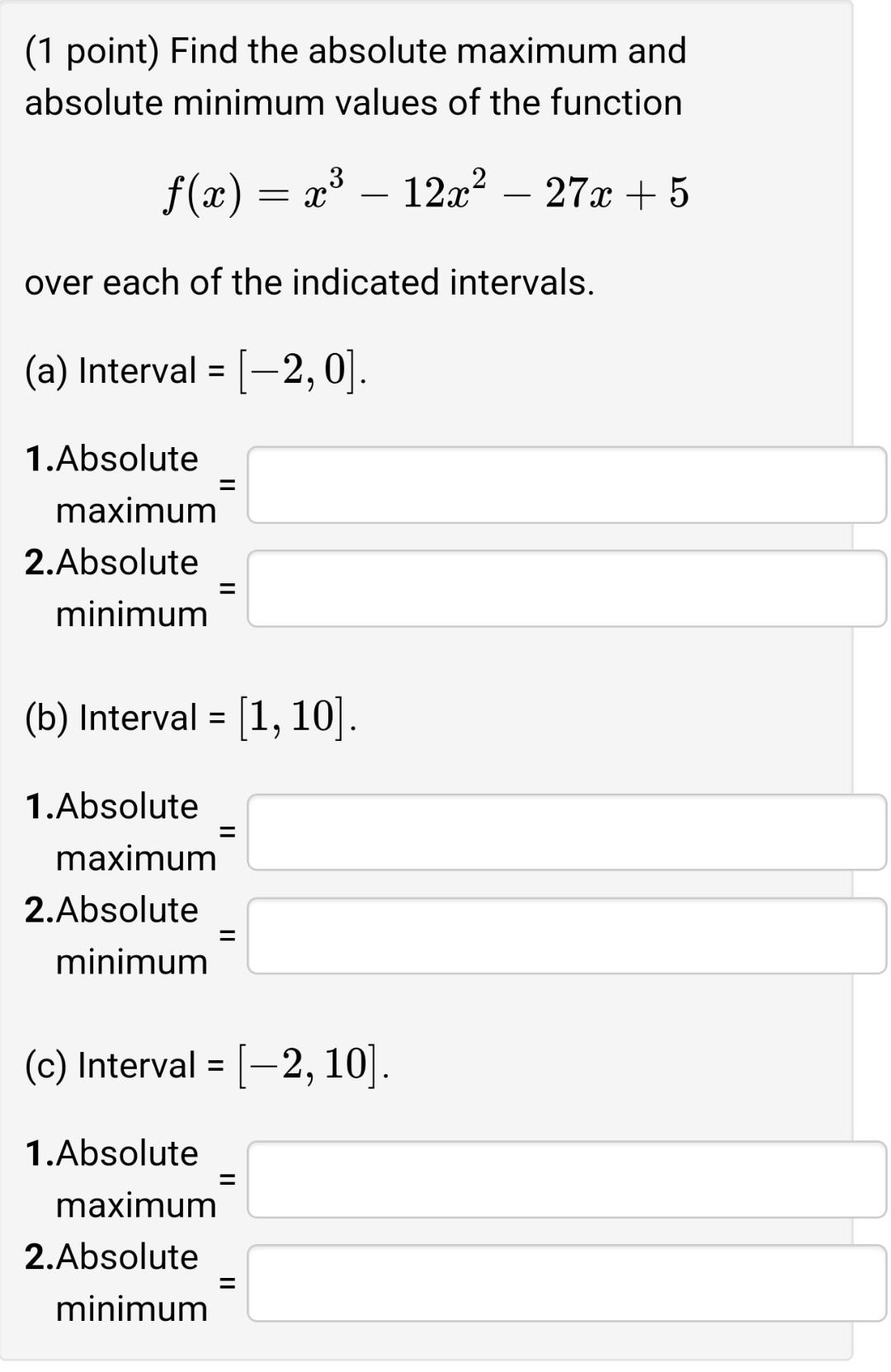 Solved 1 Point Find The Absolute Maximum And Absolute