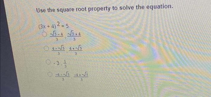 Solved Use the square root property to solve the equation. | Chegg.com