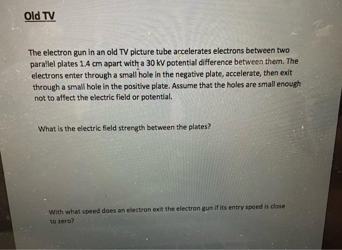 Solved Old TV The electron gun in an old TV picture tube | Chegg.com