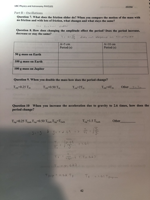 Solved UBC Physics and Astronomy PHYS101 2019w Name: Lab | Chegg.com