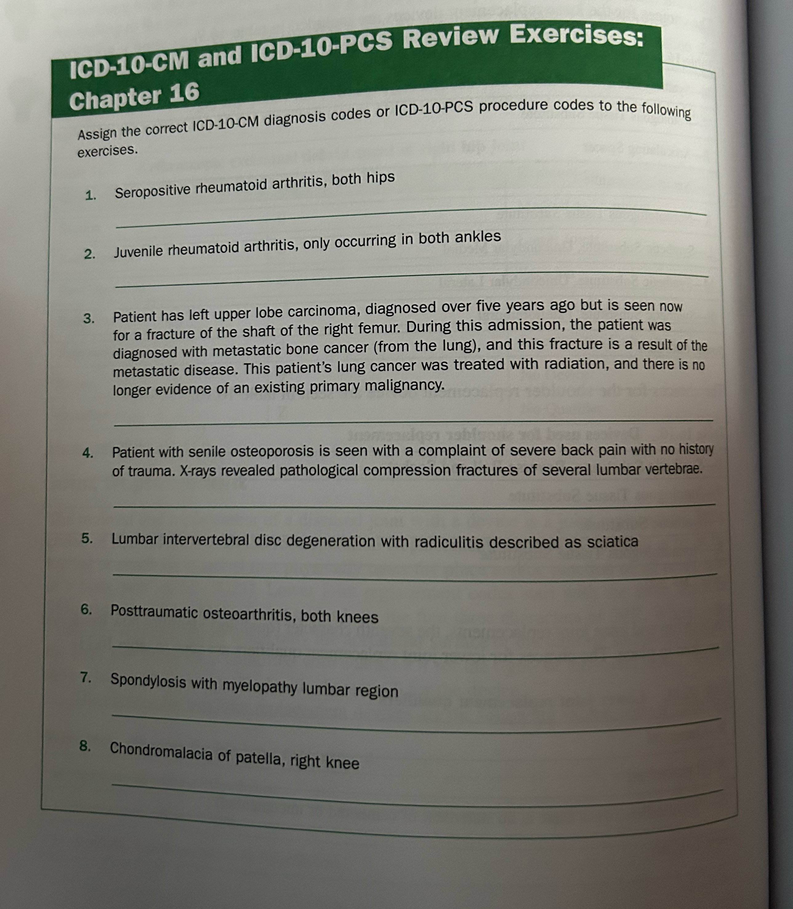 Solved ICD-10-CM and ICD-10-PCS Review Exercises: Chapter | Chegg.com