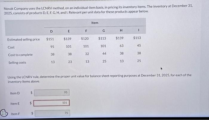 Solved Novak Company uses the LCNRV method, on an | Chegg.com