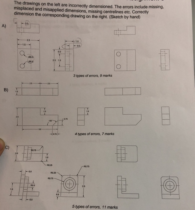 Solved The drawings on the left are incorrectly dimensioned. | Chegg.com