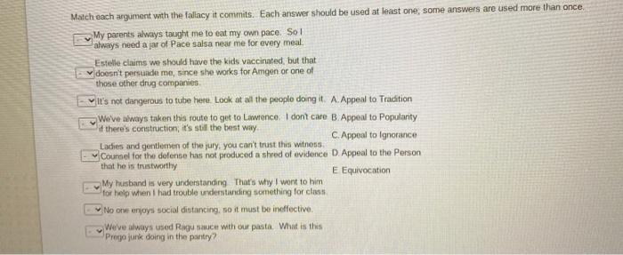 Match each argument with the fallacy it commits. Each | Chegg.com