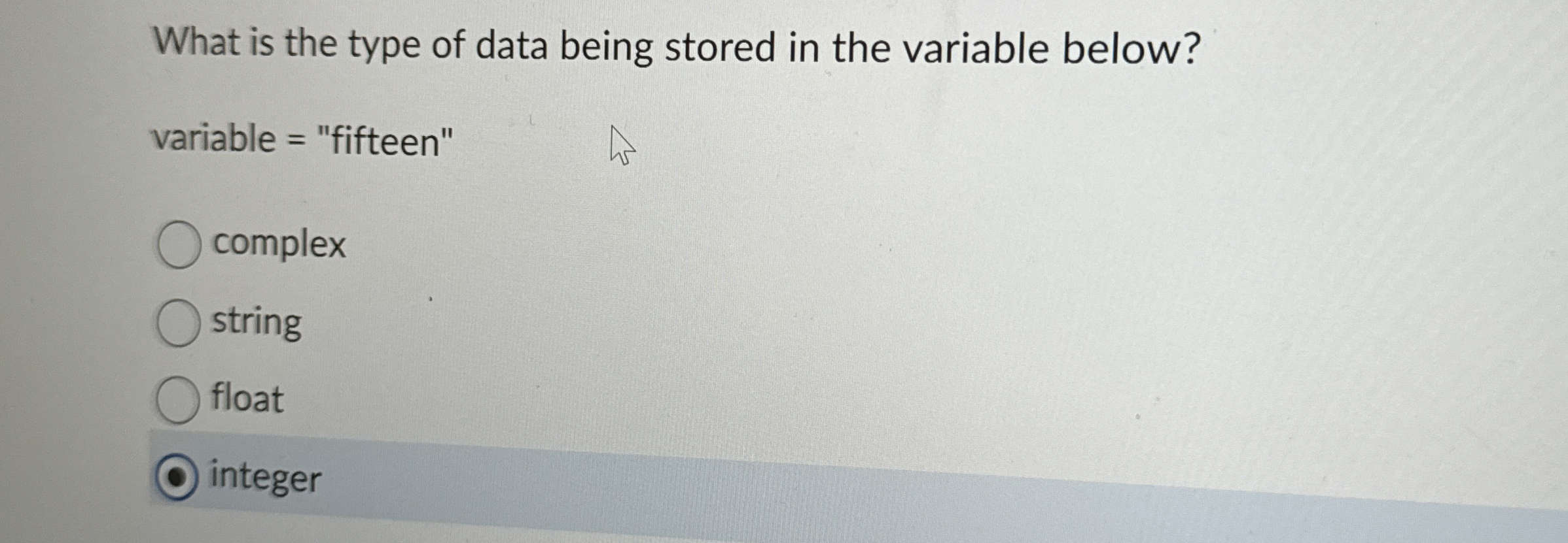 Solved What is the type of data being stored in the variable | Chegg.com