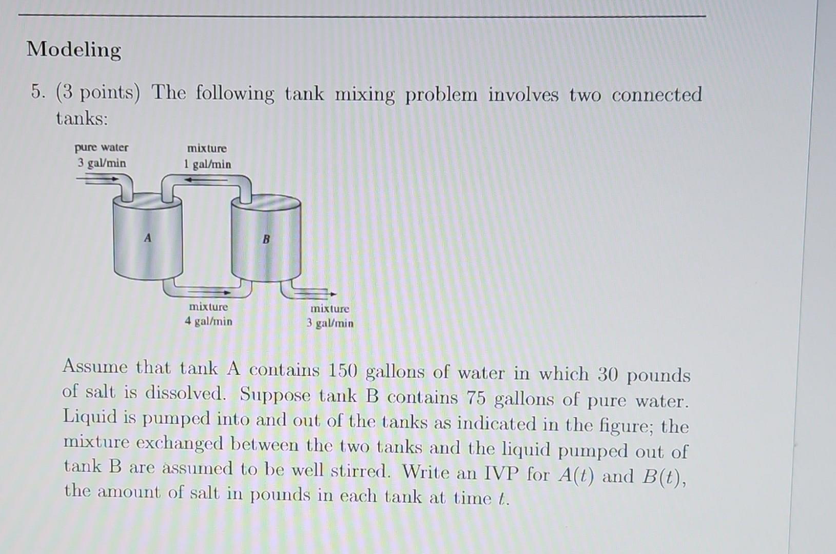 Solved 5. (3 points) The following tank mixing problem | Chegg.com
