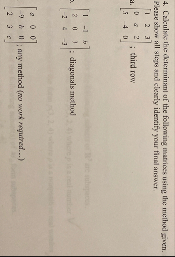 Solved Calculate the determinant of the following matrices | Chegg.com