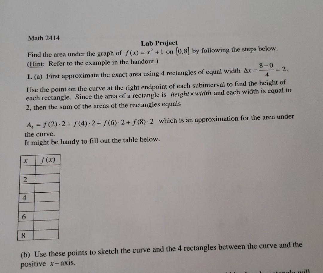 Solved Math 2414 Lab Project Find the area under the graph | Chegg.com
