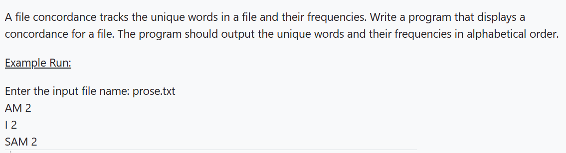 A file concordance tracks the unique words in a file | Chegg.com