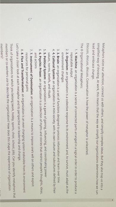 Solved Metaphors seize our attention, connect us with | Chegg.com