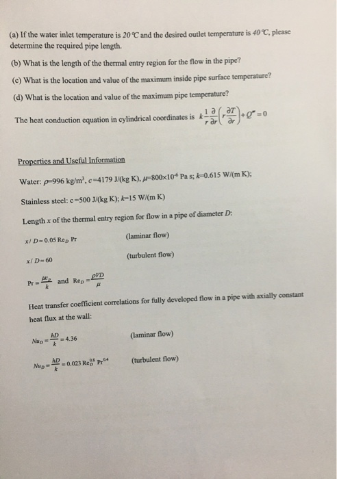 Solved Problem 5 (30 Points) Internal flow (convection) 5. | Chegg.com