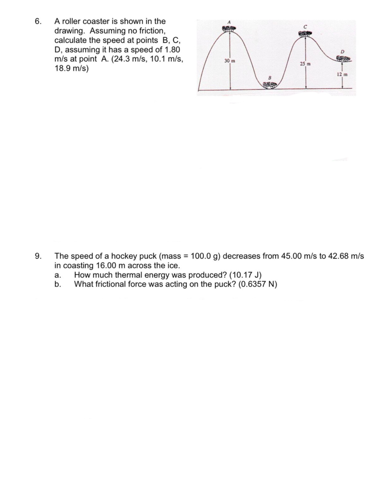 Solved A roller coaster is shown in the drawing. Assuming no | Chegg.com