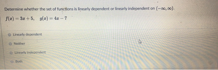 Solved Determine whether the set of functions is linearly | Chegg.com