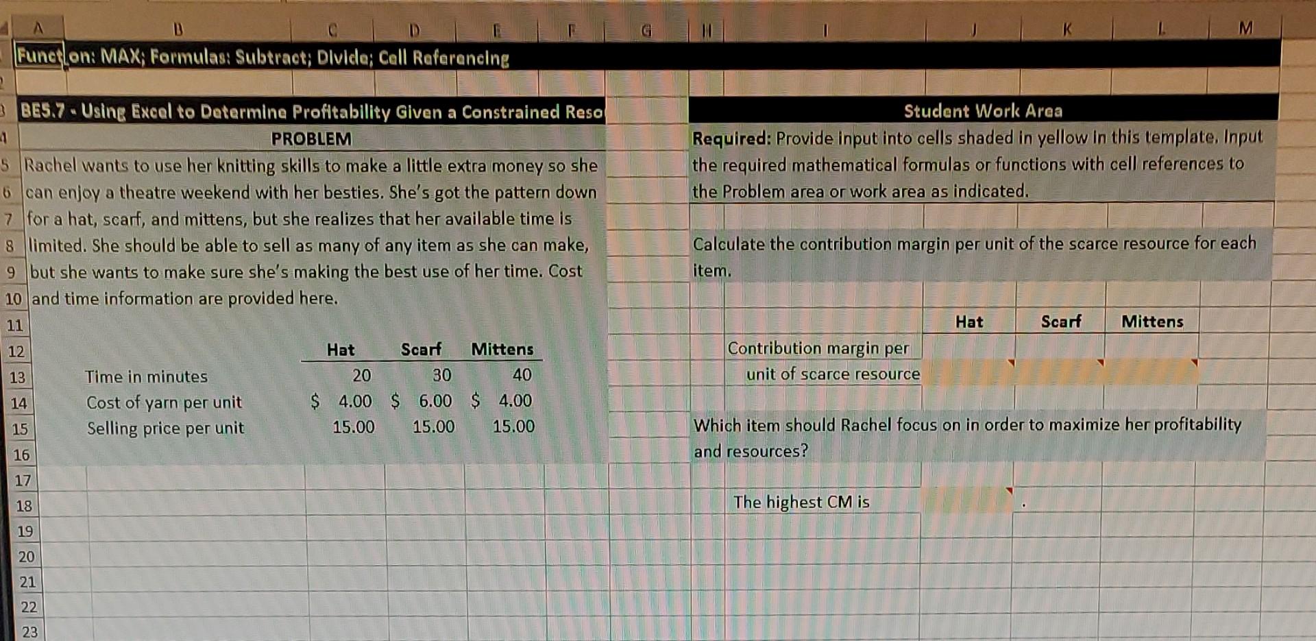 Solved BE5.7 - Using Excel to Determine Profitability Given | Chegg.com