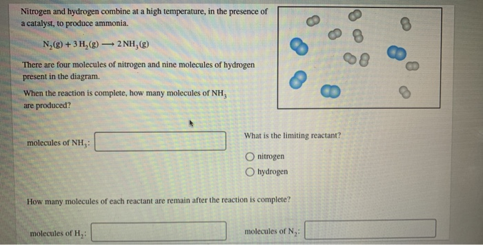 Solved Nitrogen and hydrogen combine at a high temperature, | Chegg.com