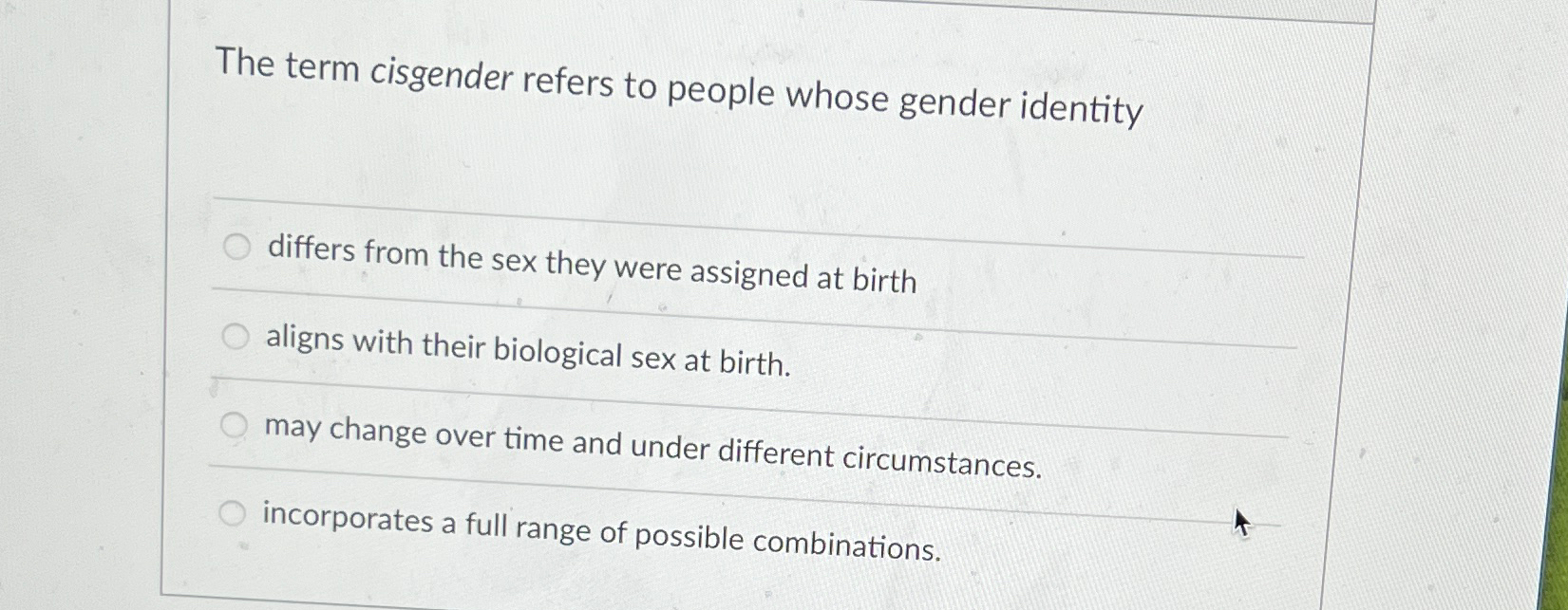 Solved The Term Cisgender Refers To People Whose Gender