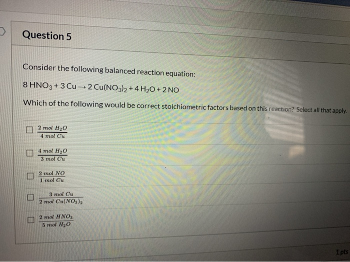 Solved Question 5 Consider the following balanced reaction | Chegg.com