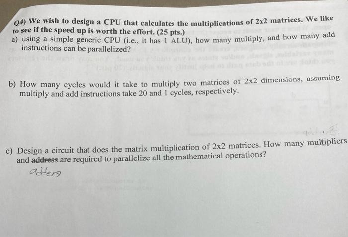 Solved Q4) We wish to design a CPU that calculates the | Chegg.com
