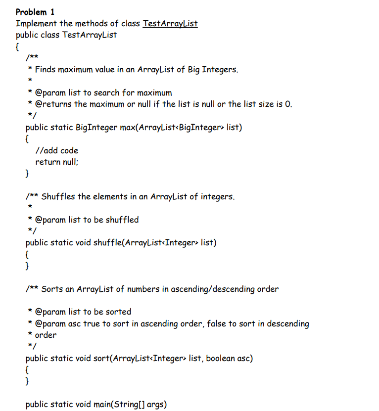 Solved Problem 1Implement the methods of class | Chegg.com