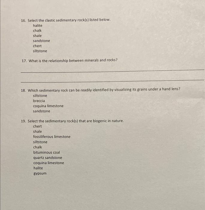 Solved SEDIMENTARY ROCKS LAB EXPERIMENT 2 LAB S 1. Place the | Chegg.com