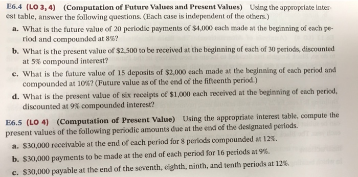 Solved E6.4 (LO 3,4) (Computation of Future Values and | Chegg.com