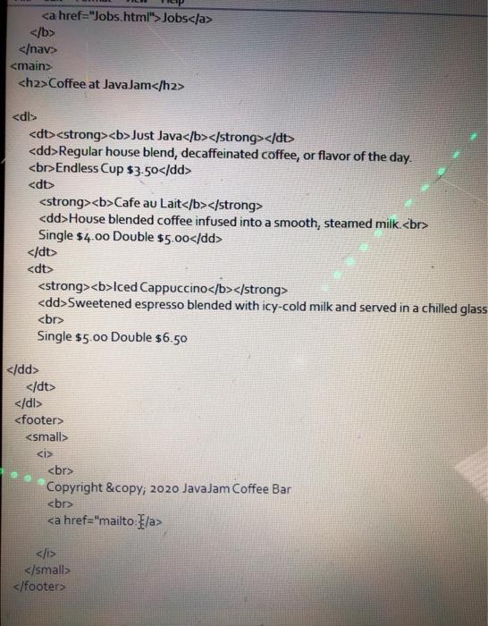 Solved #221811 JavaJam Coffee Bar Home Menu Music Jobs | Chegg.com
